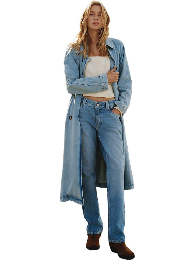 PILCRO Pilcro Denim Trench Coat with Tie Belt